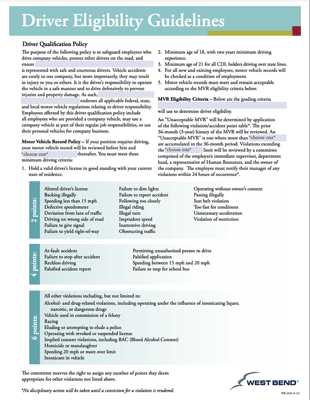 Motor Vehicle Driver Eligibility Guidelines